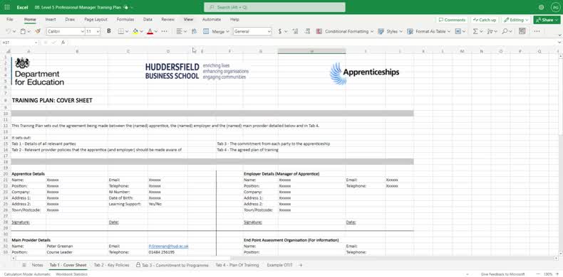 Apprenticeship training plan