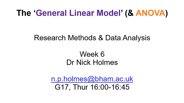 Lecture 2.2: The General Linear Model (GLM) & ANalysis Of VAriance (ANOVA)