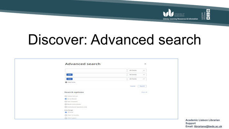 DISCOVER: Advanced searching