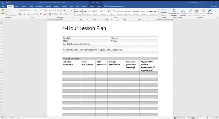 4 Hour Lesson Plan Guidance