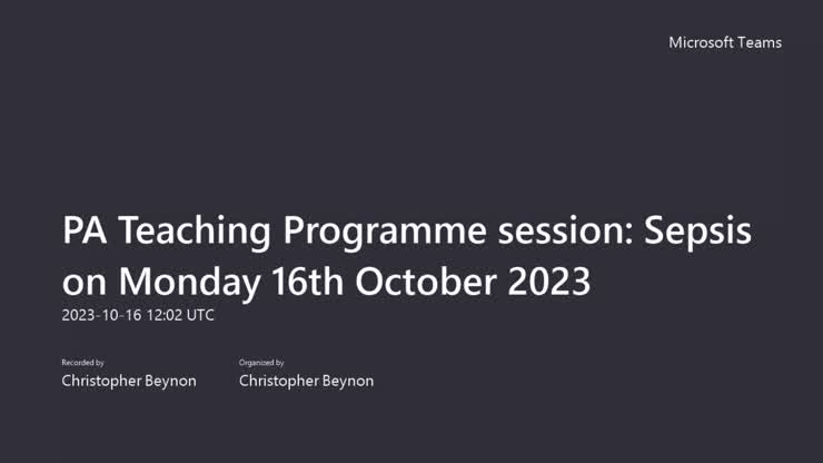 PA Teaching Programme session - Sepsis 16th October 2023