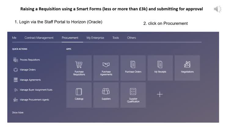 Raising a requisition using a Smart Form (Less or more than £3k ...