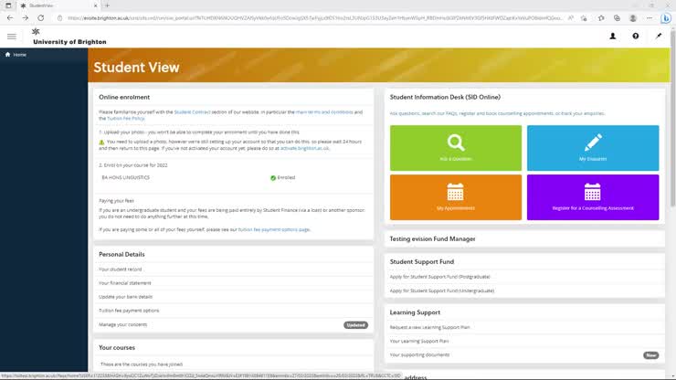 Online module selection on Student View