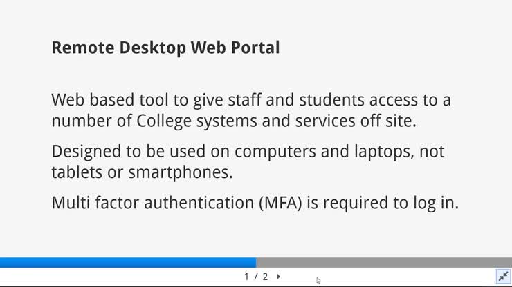 Staff IT Induction - Remote Desktop Web Portal