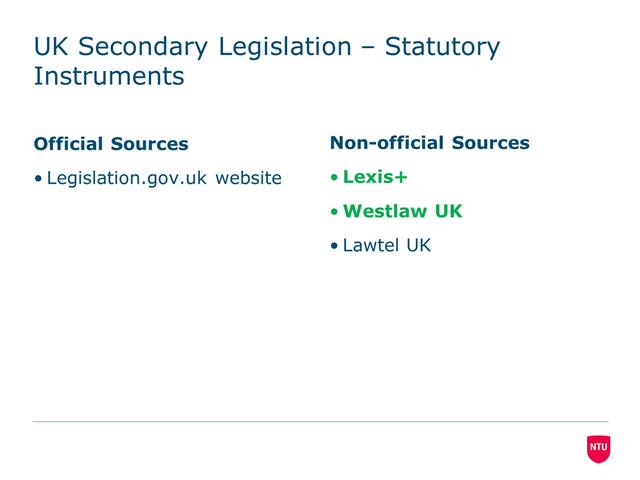 Finding and Citing Statutory Instruments using Lexis+ and Westlaw