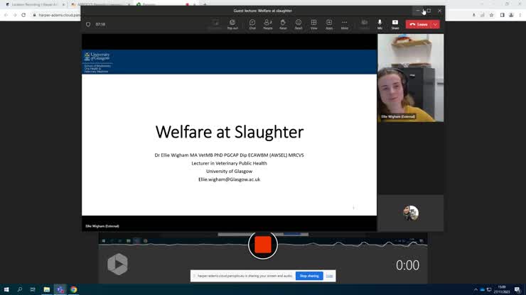 Wk 9. Welfare at Slaughter - Dr Ellie Wigham (guest lecturer)