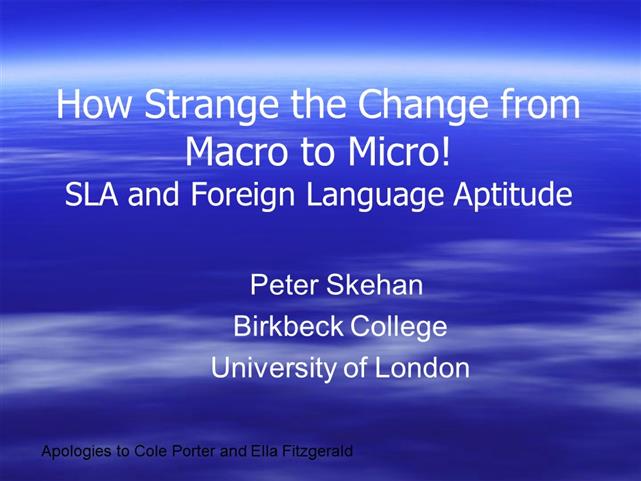 24 November Peter Skehan talk