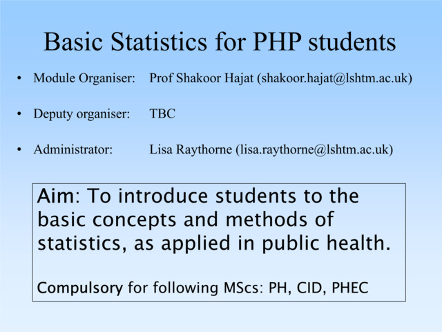Basic Statistics: Module Introduction 2023