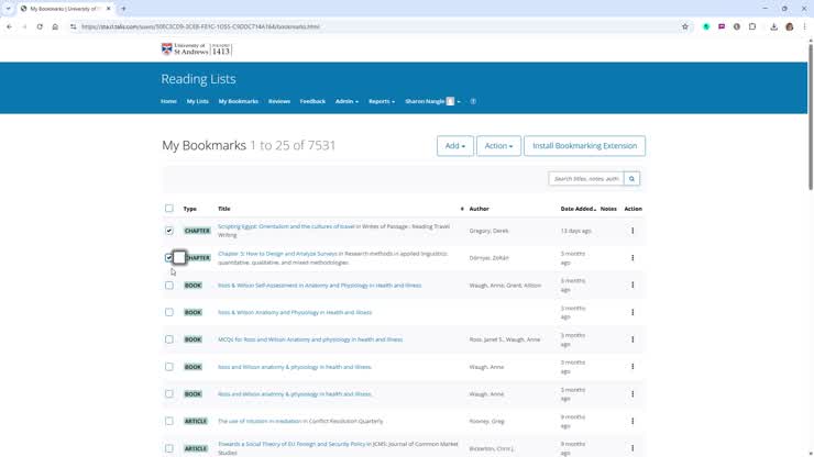 Exporting Talis bookmarks