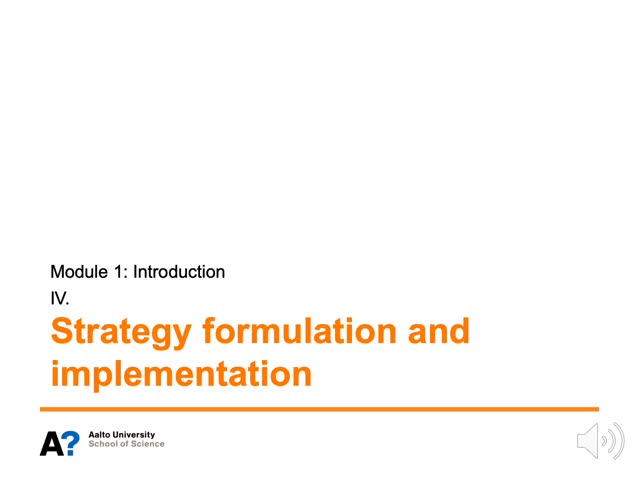 1. Introduction: IV. Strategy formulation and implementation