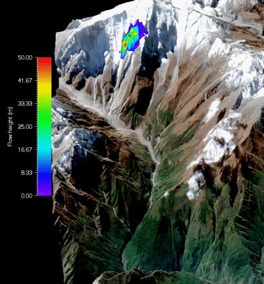 September 2016 ice avalanche simulation