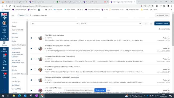 How do I embed reading list citations and sections into my Canvas course?