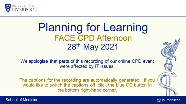FACE CPD May 2021 Planning for Learning
