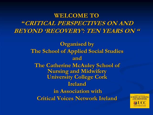 CRITICAL PERSPECTIVES ON AND BEYOND ‘RECOVERY Taggart Danny