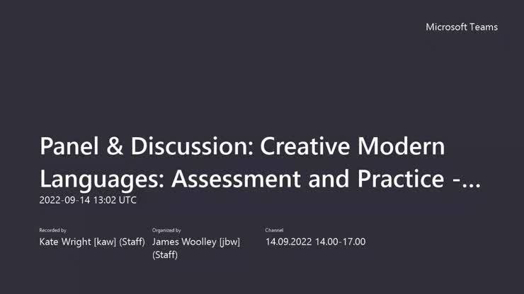 Panel & Discussion: Creative Modern Languages: Assessment and Practice ...