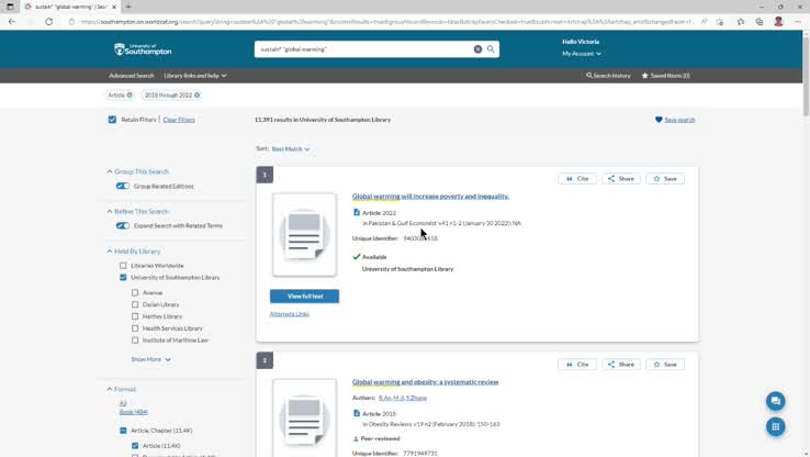 Library search - Journal articles