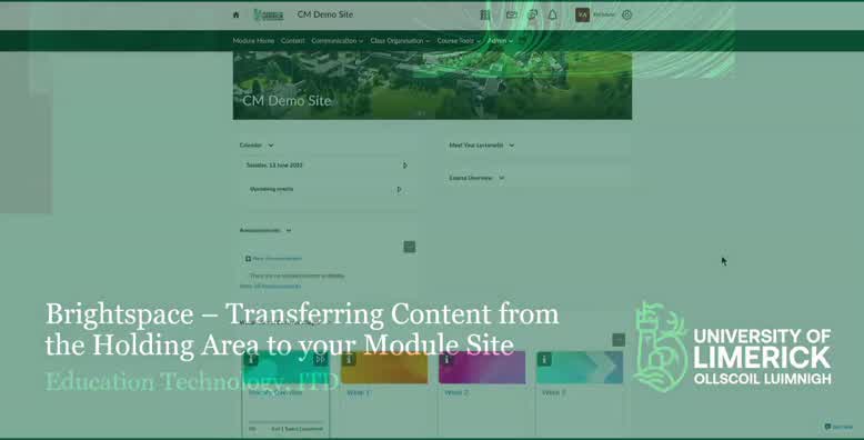 Brightspace Transferring Content from the Holding Area to your Module Site