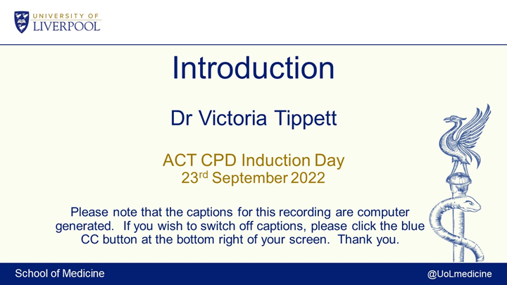 ACT CPD day introduction - Dr Victoria Tippett