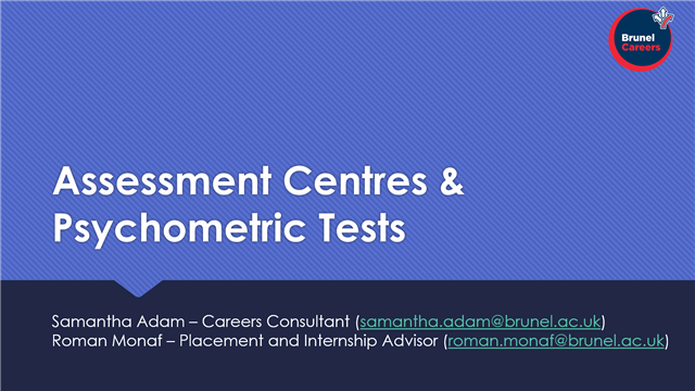 Assessment Centres & Psychometric Tests - 24/10/23