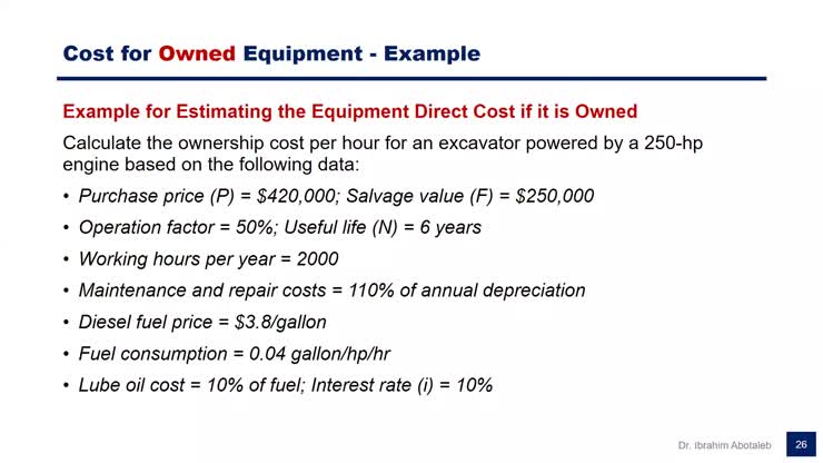 6- Example on Calculating the Cost of Equipment