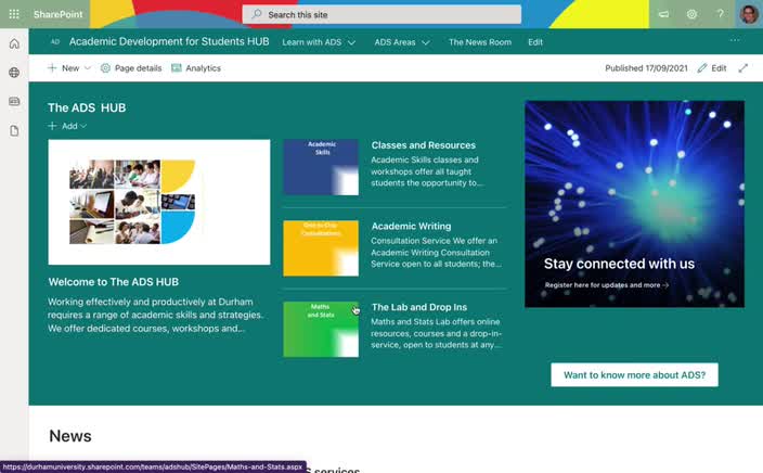 The Academic Development for Students SharePoint site