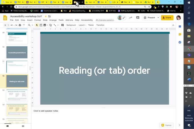 Reading order, accessible presentations