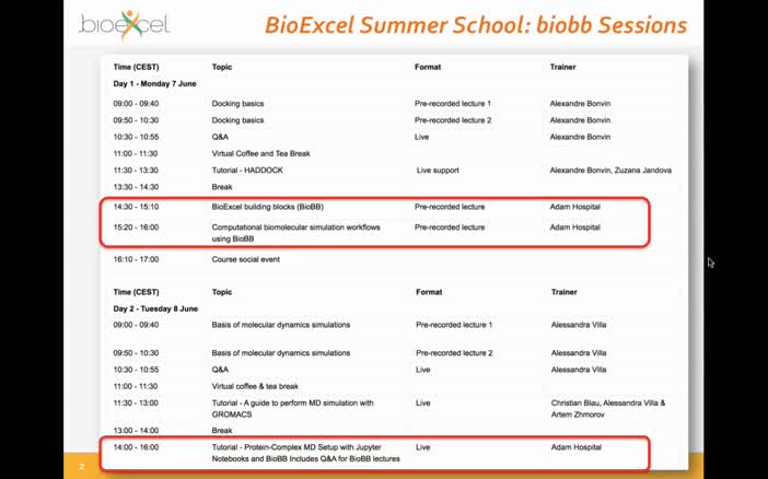 BioExcel Building Blocks II - Computational biomolecular simulation workflows with BioBB