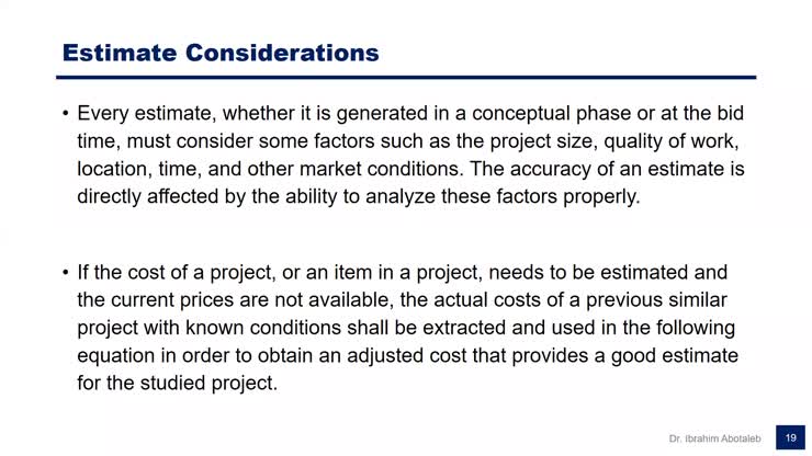 4. Considerations in Cost Estimates