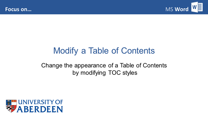 7-MS Word Long Documents: Modify a Table of Contents