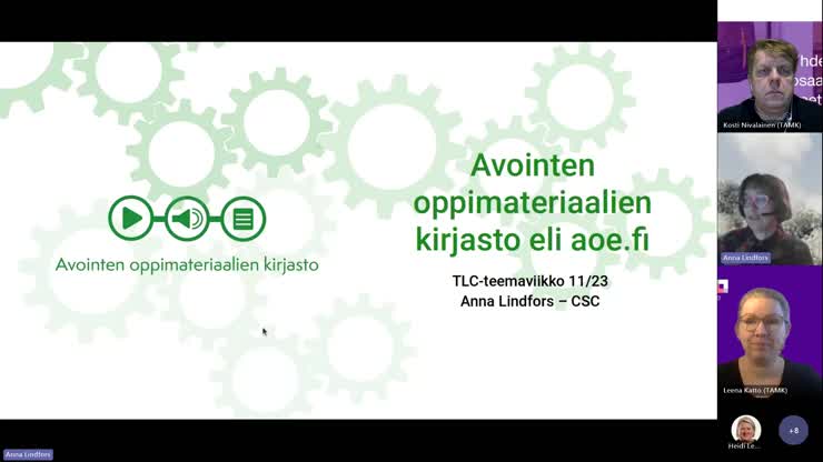 TLC-teemaviikko: Avointen oppimateriaalien kirjasto eli AOE.fi, Anna Lindfors, CSC