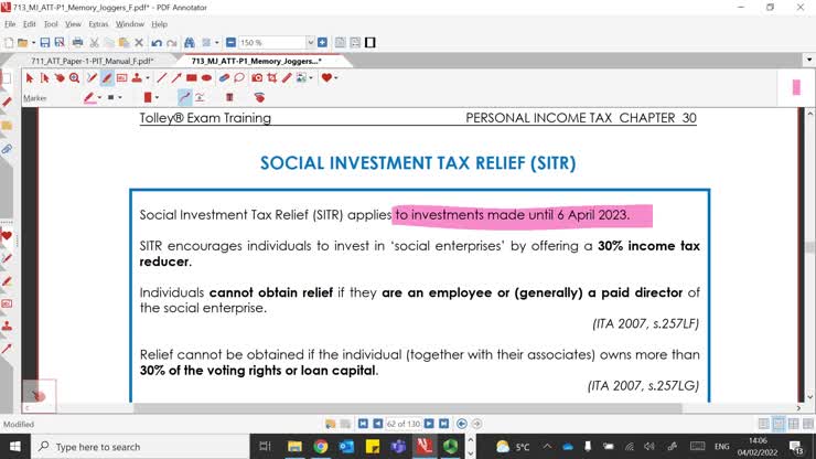 P1 CHAPTER 30 SOCIAL INVESTMENT TAX RELIEF