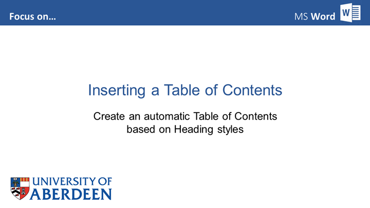 6-MS Word Long Documents: Insert a Table of Contents