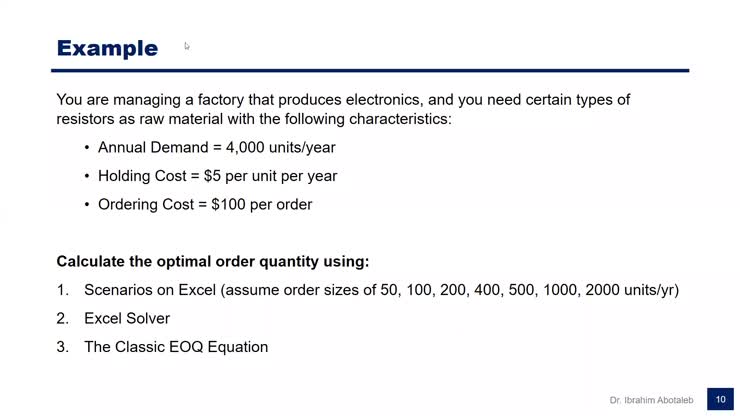 3. EOQ Example (solving using scenarios)