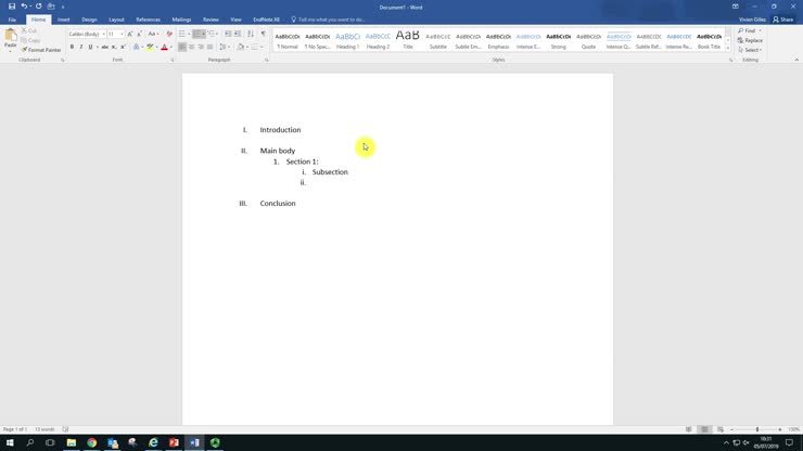 Creating an indented list for your outline