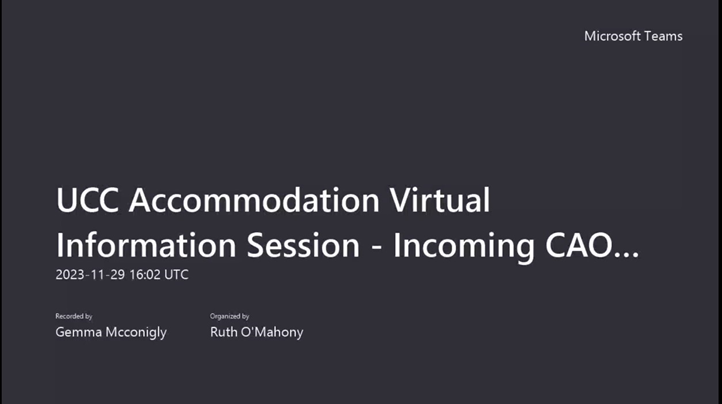 UCC Accommodation Virtual Information Session - Incoming CAO Students ...