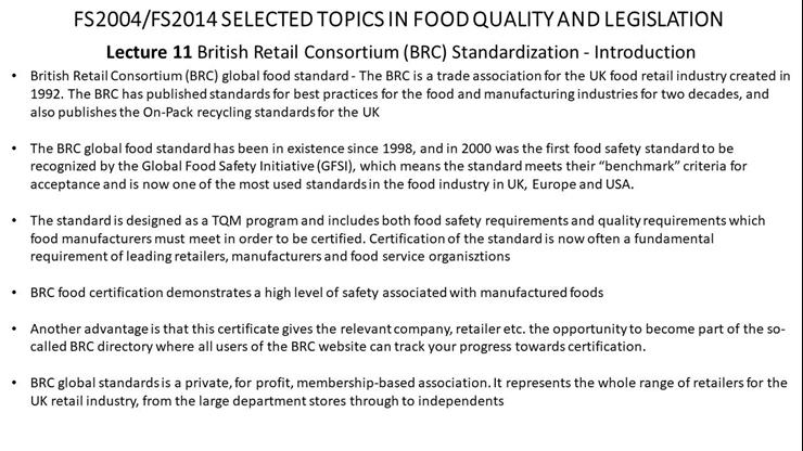JK Lecture 11 - BRC Standards