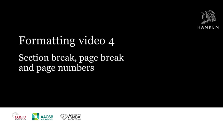 Formatting video 4 - Section break, page break and page numbers