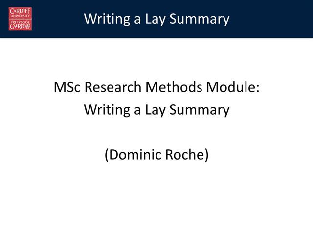 Writing a Lay Summary