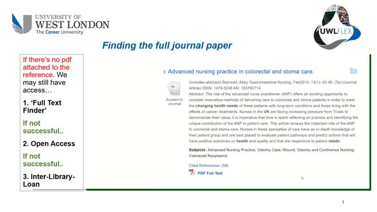 5 minute Guide - Finding the full text of a journal paper
