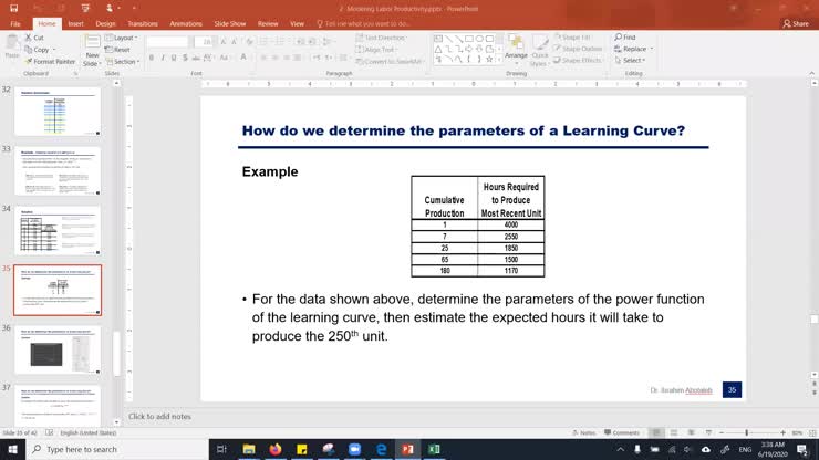 7- Using Excel to Estimate the Parameters of the Learning Curve